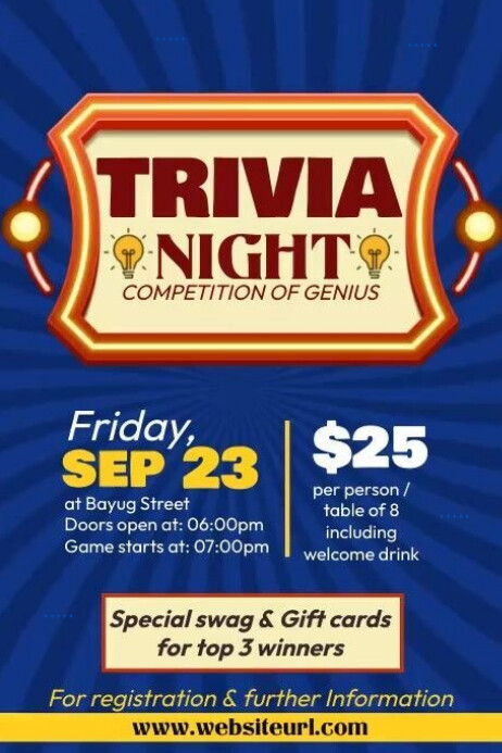 Blue Modern & Minimal Trivia And Quiz Nights Poster Template | PosterMyWall