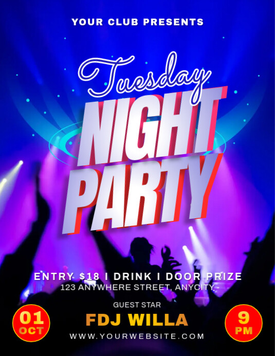 Plantilla de Blue Modern & Minimal Tuesday Night Party Pam | PosterMyWall