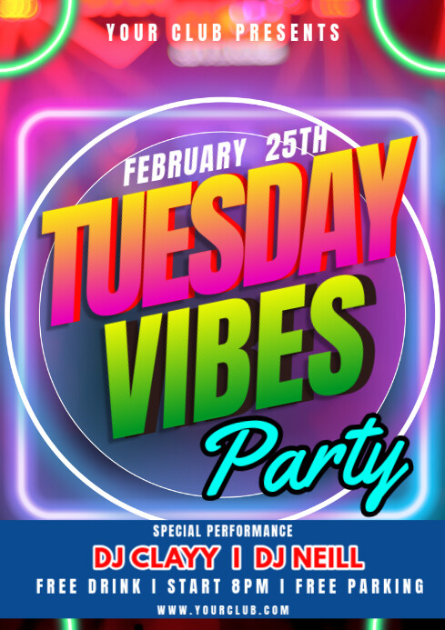Copy of Blue Modern & Minimal Tuesday Vibes Party A4 | PosterMyWall
