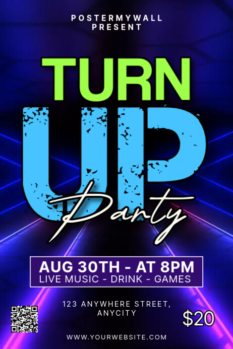 Copy of Blue Modern & Minimal Turn Up Party Poster | PosterMyWall