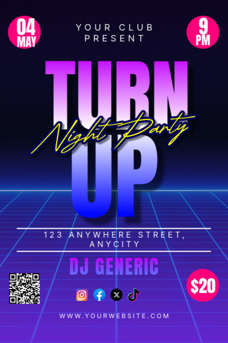 Blue Modern & Minimal Turn Up Party Poster Template | PosterMyWall