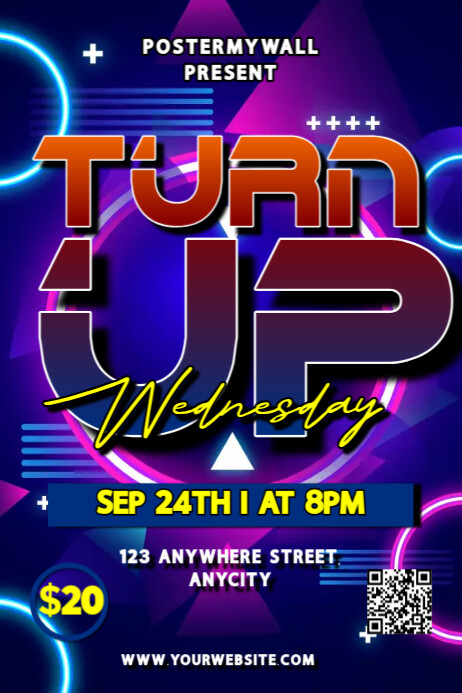 Blue Modern & Minimal Turn Up Wednesday Poster Template | PosterMyWall