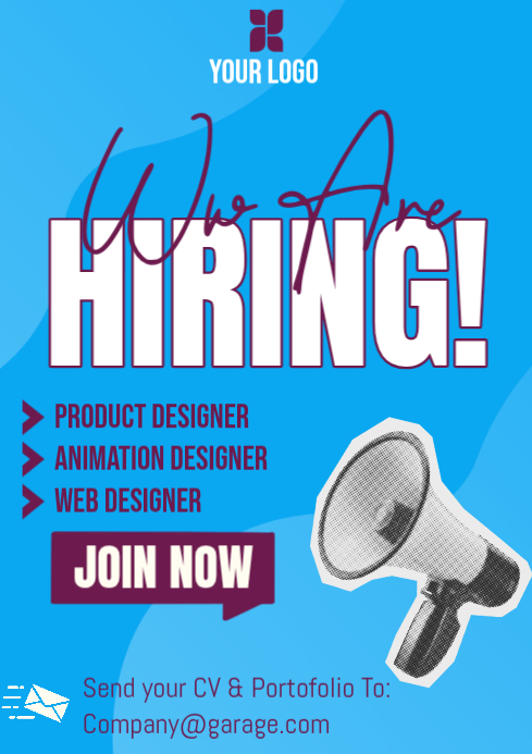 Blue Modern & Minimal We Are Hiring Job A3 Template | PosterMyWall