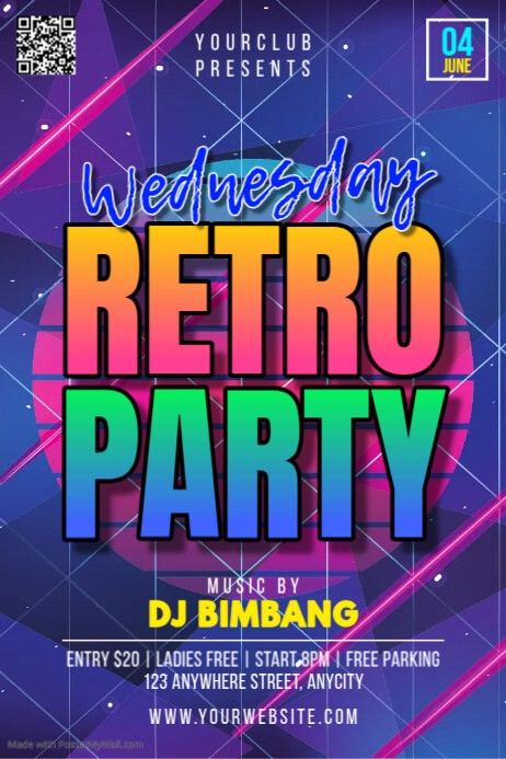 Blue Modern & Minimal Wednesday Retro Party Poster Template | PosterMyWall