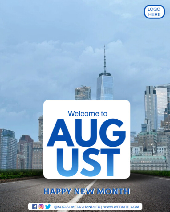 Blue Modern & Minimal Welcome August Template Instagram Portrait ...