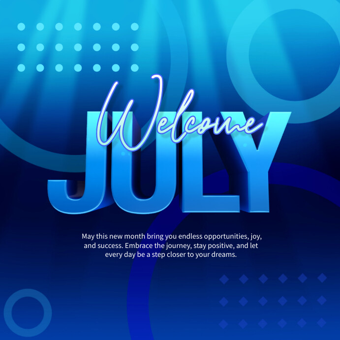 Blue Modern & Minimal Welcome July Instagram Template | PosterMyWall