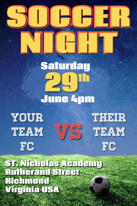 Plantilla de Blue Modern & Minimal White, Red, Yellow Socc | PosterMyWall