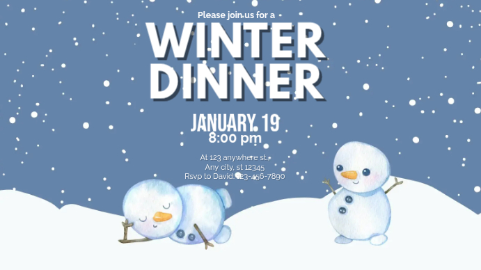 Blue Modern & Minimal Winter Dinner Digital Display (16:9) Template ...