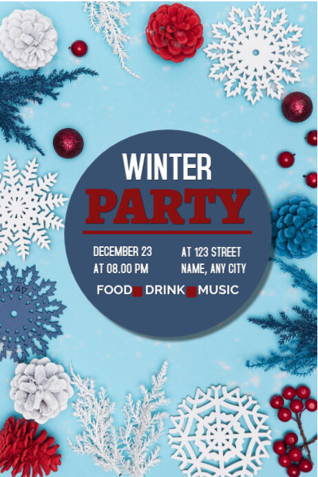 Blue Modern & Minimal Winter Party Invitation Template Design Poster ...