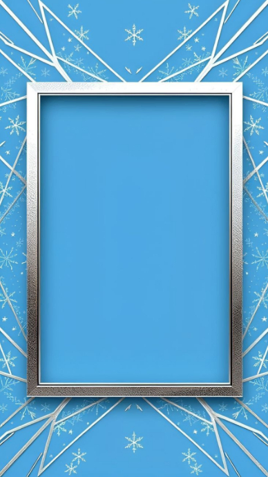 Blue Modern & Minimal Winter Snowflake Frame Background With Silver ...