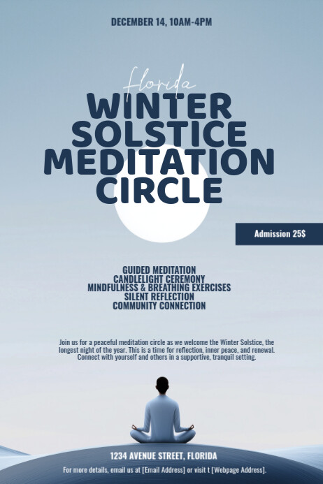 Blue Modern & Minimal Winter Solstice Meditation Circle Poster Template ...