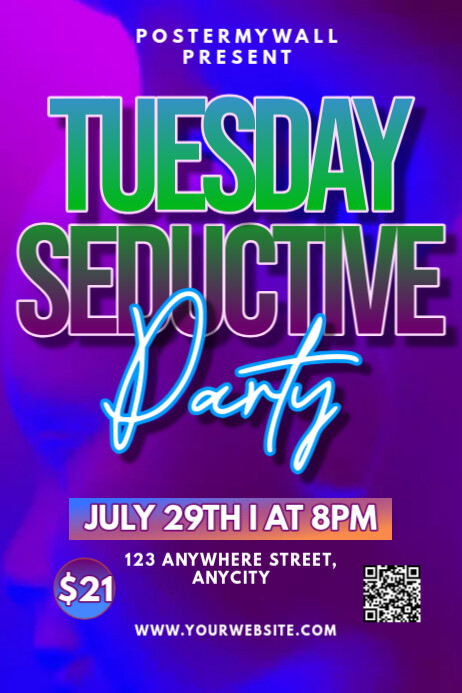 Blue Modern & Minimal Tuesday Seductive Party Poster Template ...