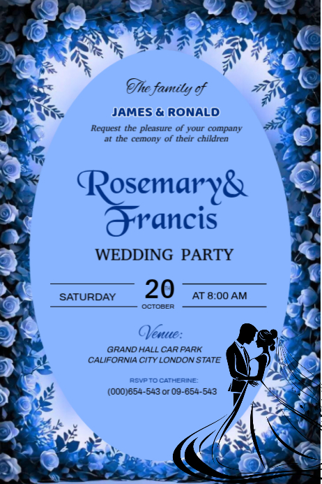 Blue Modern & Minimal Wedding Invitation Template Design Flyer Poster ...