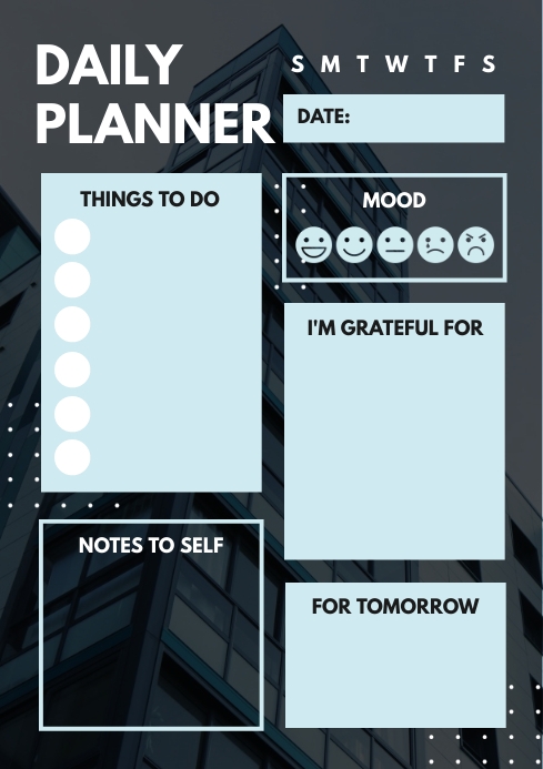 Blue Modern Daily Planner Agenda Printable Template | PosterMyWall