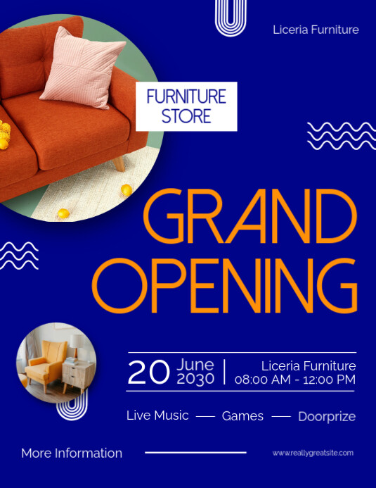Blue Modern Grand Opening Furniture Store Event Flyer (Us Letter) เทมเ ...