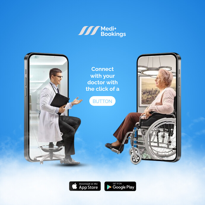 Blue Modern Professional Medical Care App Dow Template | PosterMyWall