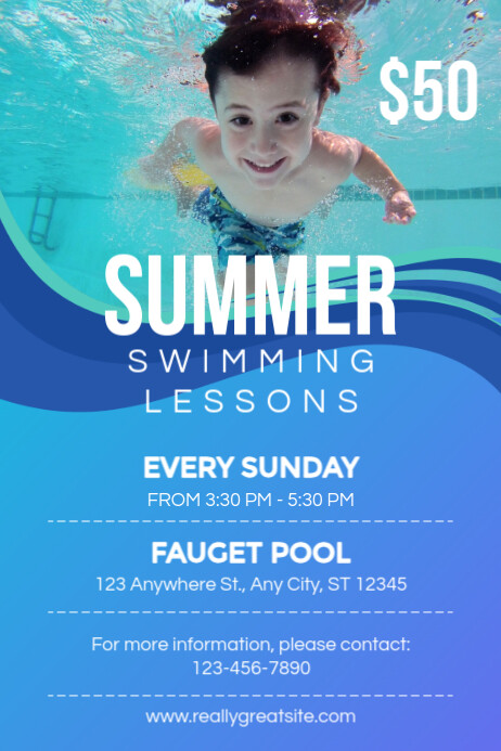 Blue Modern Summer Swimming Lesson Poster templaat | PosterMyWall