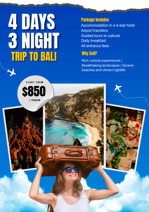 Blue Modern Trip To Bali Poster Template | PosterMyWall