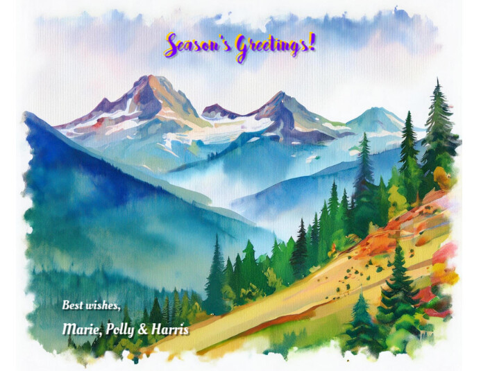 Blue Mountains Green Valley Seasons Greetings Card Template | PosterMyWall