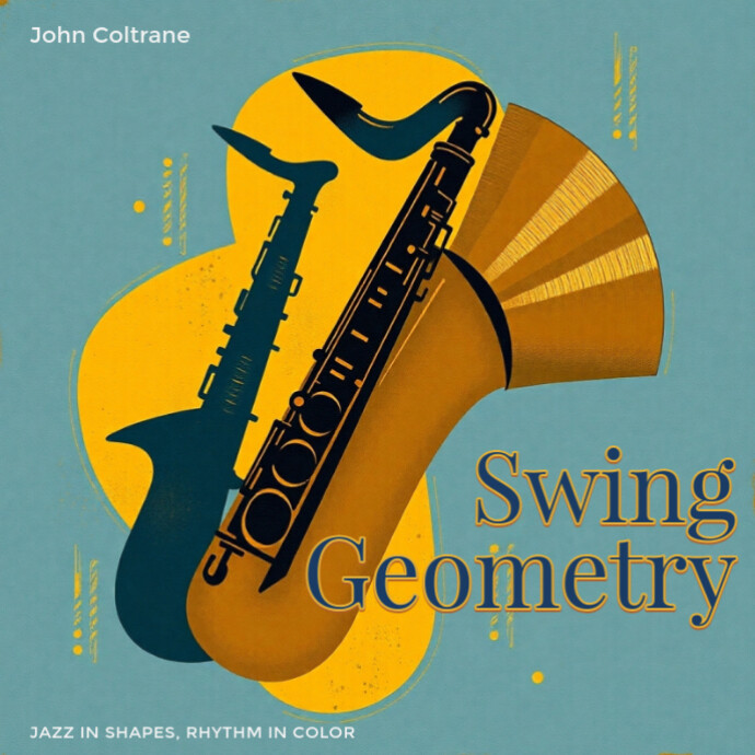 Blue Mustard Retro Jazz Cubism Swing Geometry Album Cover Template ...