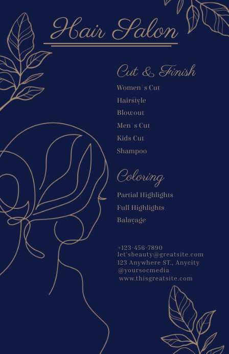 Blue Navy List-based Price List Hair Salon Ta Template | PosterMyWall