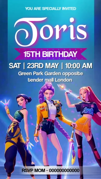 Blue Neon 15th Birthday Invitation Instagram Reel Video Template ...