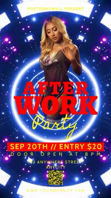 Blue Neon After Work Party Reel Instagram Template | PosterMyWall