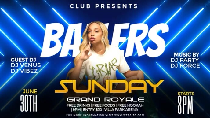 Copy of Blue Neon Ballers Sunday Bash Digital Display (16:9) | PosterMyWall