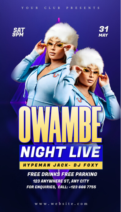 Blue Neon Blue Background Gradient Owambe Night Live Party Business Card Template | PosterMyWall