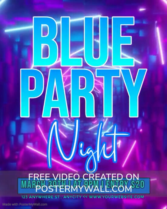Modèle Blue Neon Blue Party Night Instagram Portrait | PosterMyWall