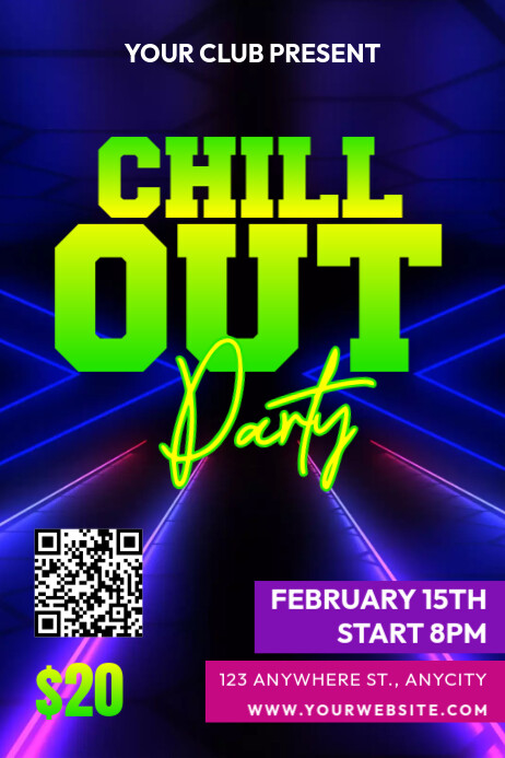 Blue Neon Chillout Party Poster Template | PosterMyWall
