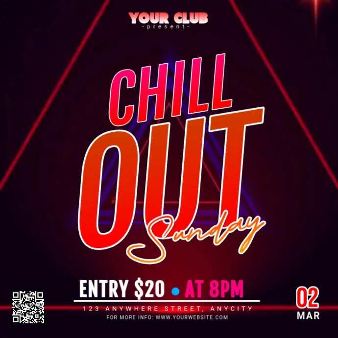 Blue Neon Chillout Sunday Party Pos Instagram Template | PosterMyWall