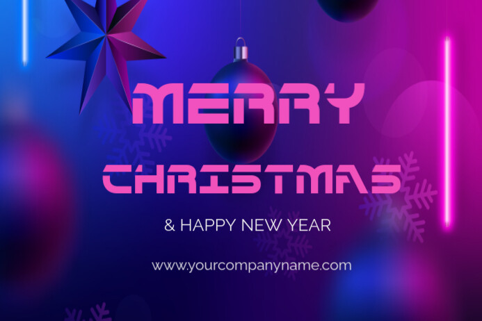 Blue Neon Christmas And New Year Greetings Banner 4' × 6' Template ...