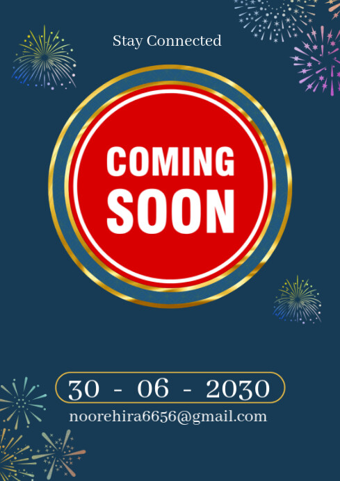 Blue Neon Coming Soon Notice A4 Templat | PosterMyWall