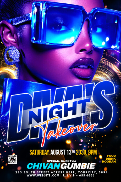 Copy of Blue Neon Divas Night Party Premium Creative Editable Template ...