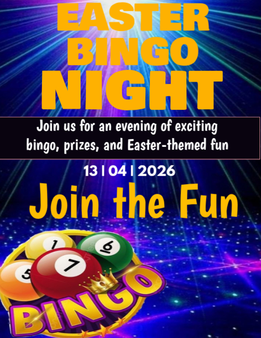 Plantilla de Blue neon easter bingo night flyer | PosterMyWall