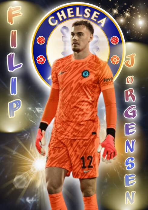 Copy of Blue Neon Filip Jorgensen Chelsea Football Club A4 | PosterMyWall