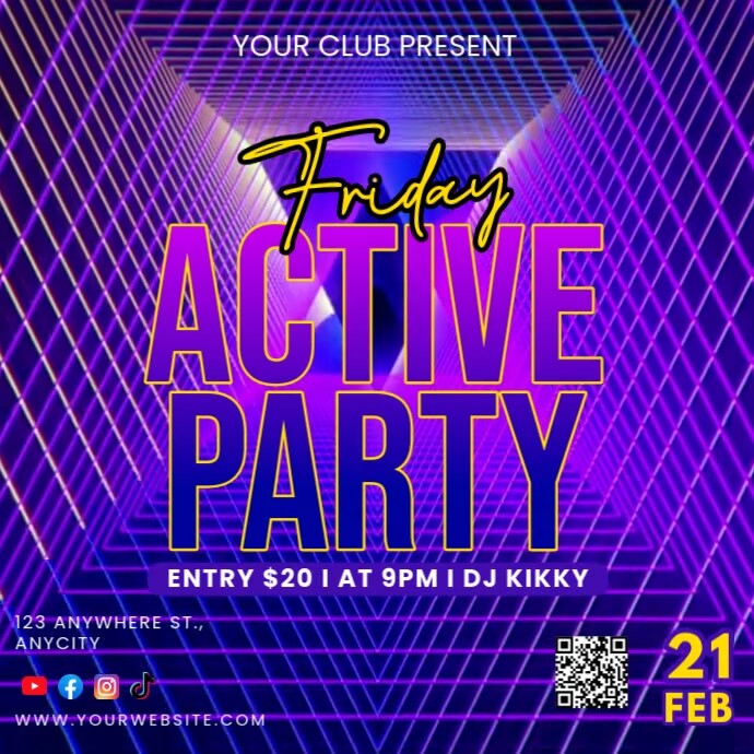Blue Neon Friday Active Party Pos Instagram Template | PosterMyWall