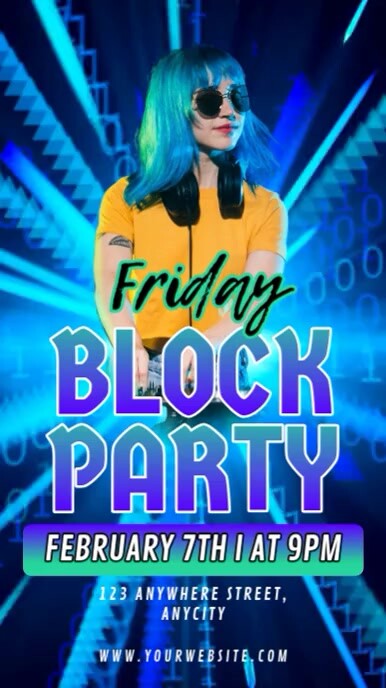 Copy of Blue Neon Friday Block Party Reel Instagram | PosterMyWall