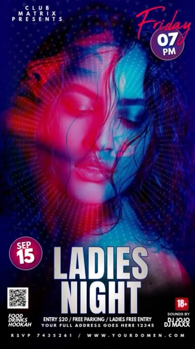 Blue Neon Friday Ladies Night Party Instagram Story Template | PosterMyWall