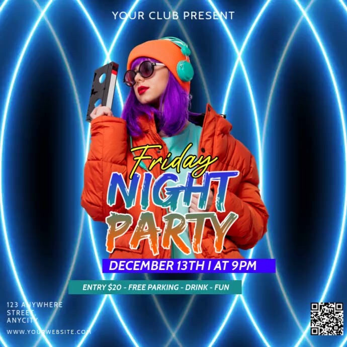 Plantilla de Blue Neon Friday Night Party Pos Instagram | PosterMyWall