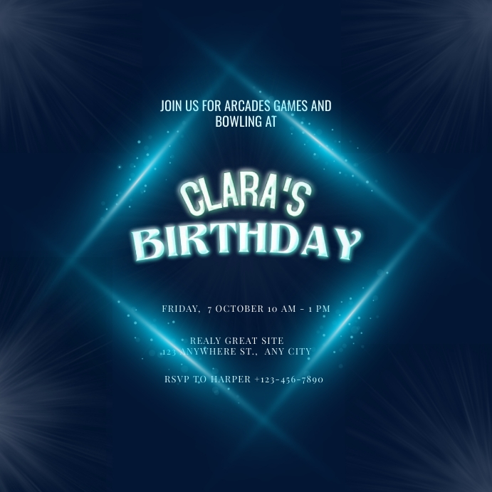 Blue Neon Gaming Kids Birthday Invitation Template | PosterMyWall