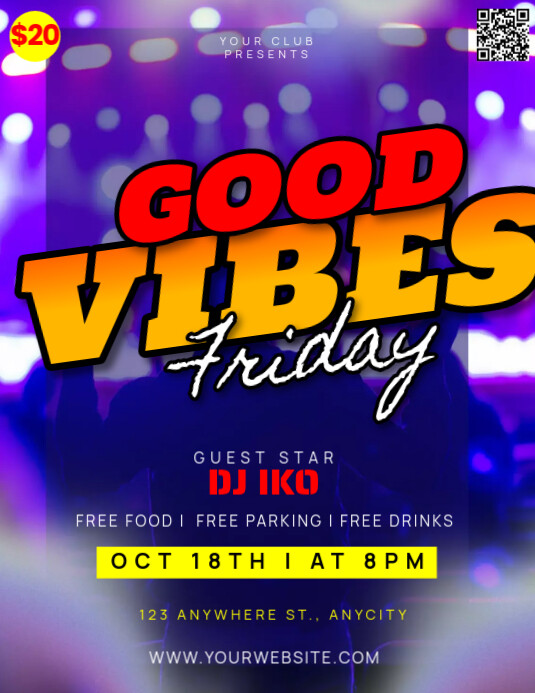 Plantilla de Blue Neon Good Vibes Friday Pamflet (letter As) | PosterMyWall