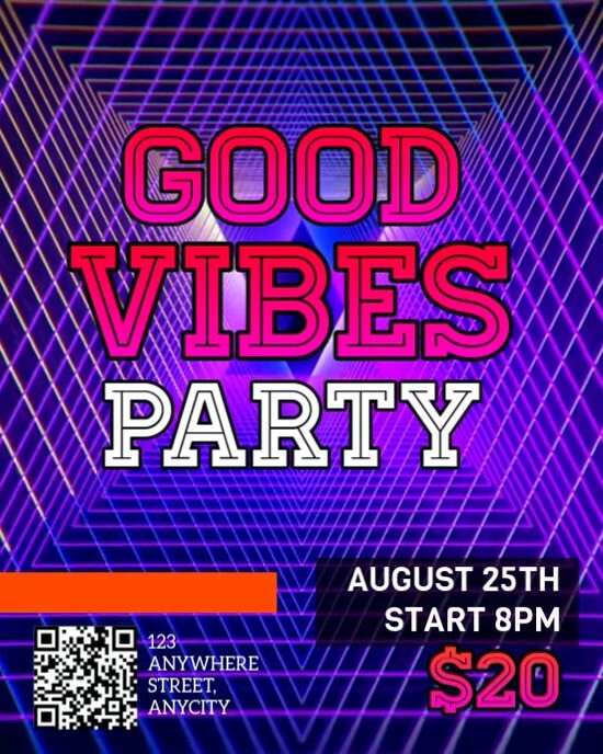 Blue Neon Good Vibes Party Instagram Portrait Template | PosterMyWall