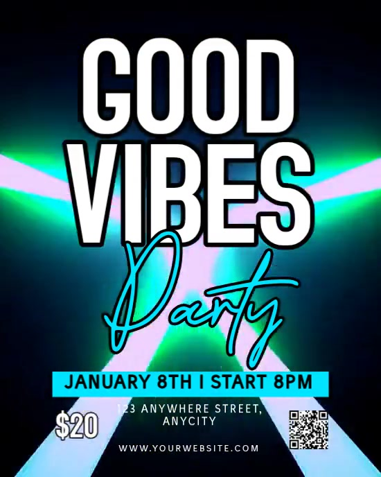 Blue Neon Good Vibes Party Instagram Portrait Template | PosterMyWall