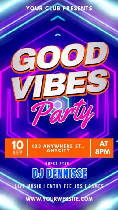 Plantilla de Blue Neon Good Vibes Party Tampilan Digital ( | PosterMyWall