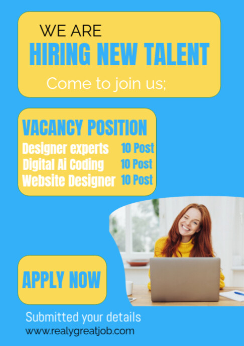 Plantilla de Blue Neon Hire Hire Hiring New Jobsss At New Post A2 ...