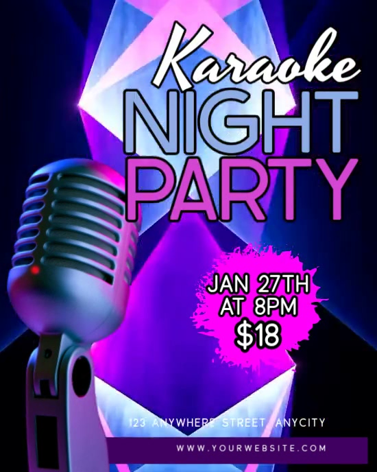Blue Neon Karaoke Night Party Instagram Portrait Template | PosterMyWall