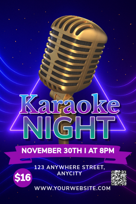 Blue Neon Karaoke Night Poster Modelo | PosterMyWall