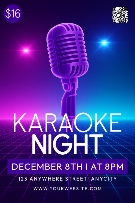 Blue Neon Karaoke Night Poster Template | PosterMyWall